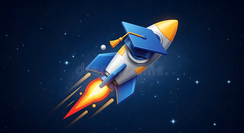 Dynamic Graduation Cap To Rocket Transformation 3D Icon the Image is ...