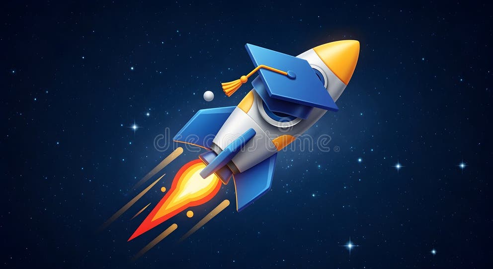 Dynamic Graduation Cap To Rocket Transformation 3D Icon the Image is ...