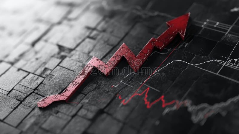 Red Arrow Graph Showing Upward Trend with Pixelated Bar Chart ...