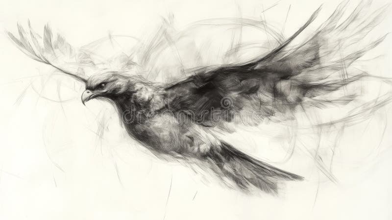 Dynamic Grayscale Bird Sketch in Flight Stock Illustration ...
