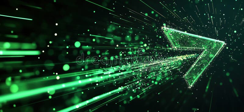 Dynamic Green Arrow with Light Trails and Particles Representing Speed ...