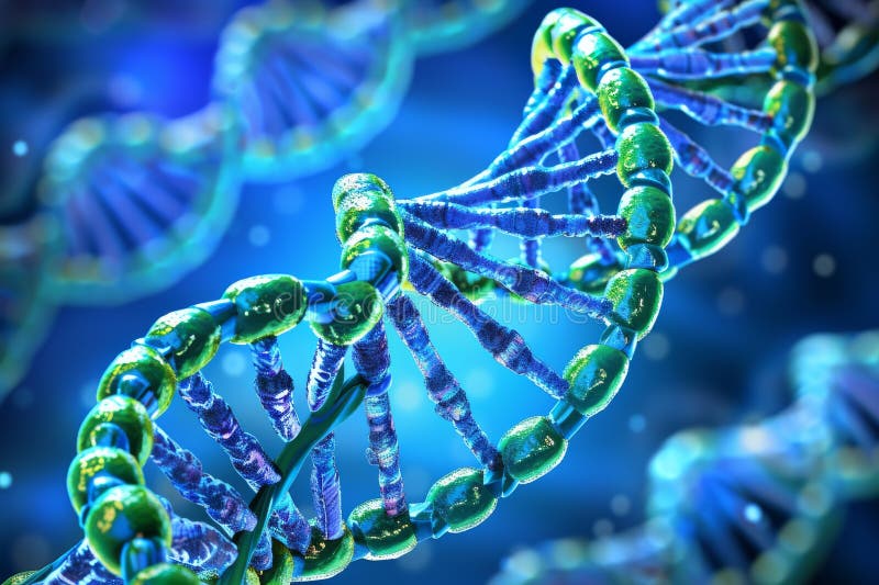 Dynamic Green and Blue DNA Helix with Sparkling Particle Effects in a ...