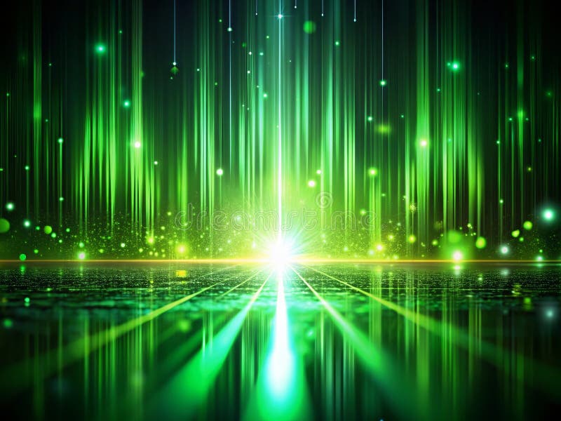 Dynamic Green Light Rays Burst through a Black Void Abstract Digital ...