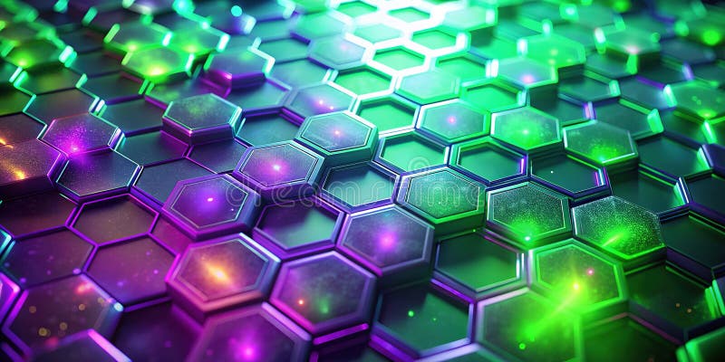 Dynamic Green and Purple Hexagonal 3D Animation Loop Futuristic Geometric Background Video for ...