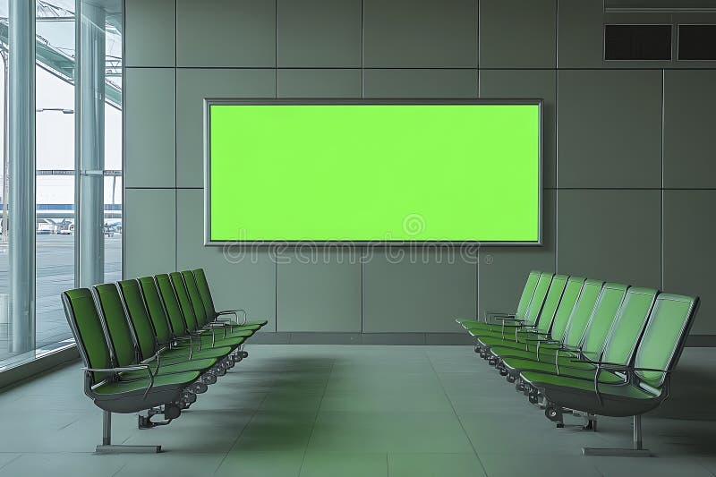 Dynamic Green Screen Ad Board in Airport Hub. Stock Photo - Image of ...