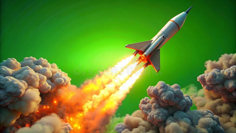 Dynamic Green Screen Animation of a Rocket Launch Stunning Smoke Trails ...