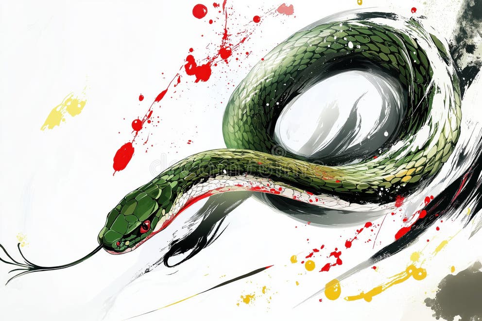 Dynamic Green Snake with Artistic Splashes and Movement Stock Image ...
