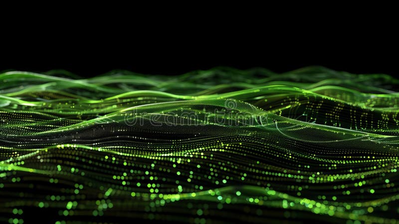 Dynamic Green Waveform Data Visualization on Black Background Stock Illustration - Illustration ...