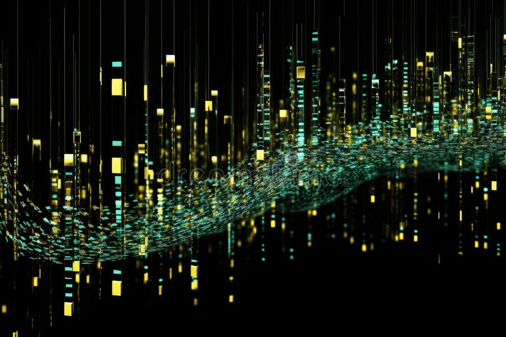 Dynamic Green and Yellow Binary Code Flow, Representing Data Transfer ...