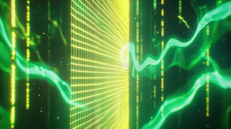 Dynamic Green and Yellow Digital Wave Patterns Create a Mesmerizing ...
