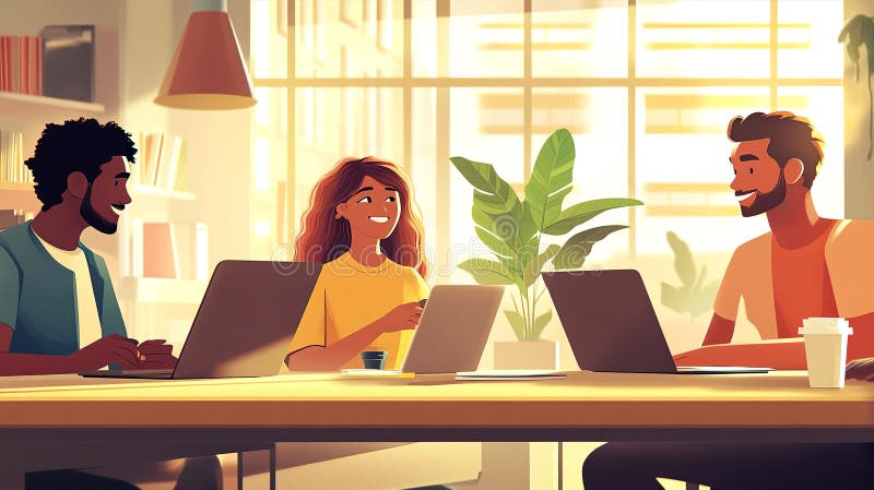 Dynamic Group Collaboration in a Bright, Modern Workspace, Fostering ...