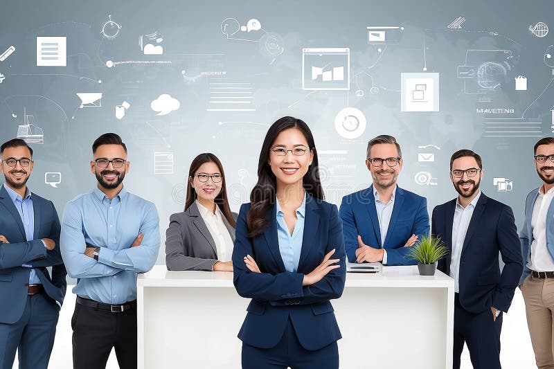 Dynamic Group of Marketing Experts Working Together in Modern Office ...