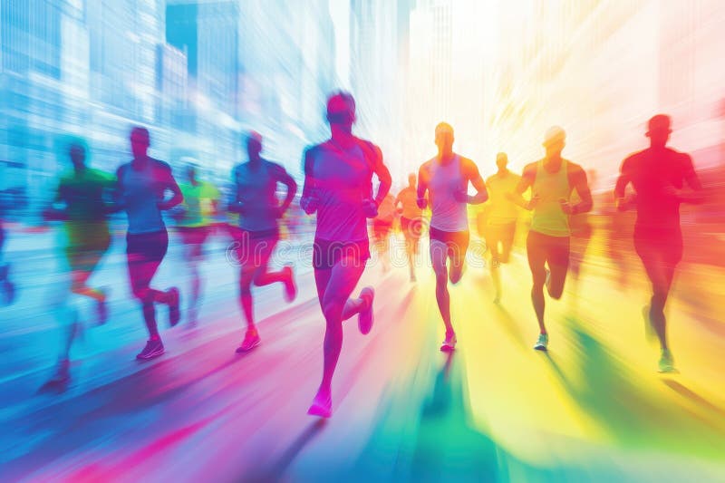 Dynamic Group of Runners in Motion during Colorful Urban Marathon Event ...