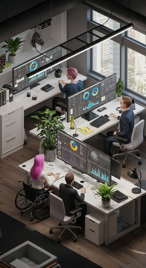 Dynamic Data Visualizations Multiple Monitors Modern Office Stock Photos - Free & Royalty-Free ...