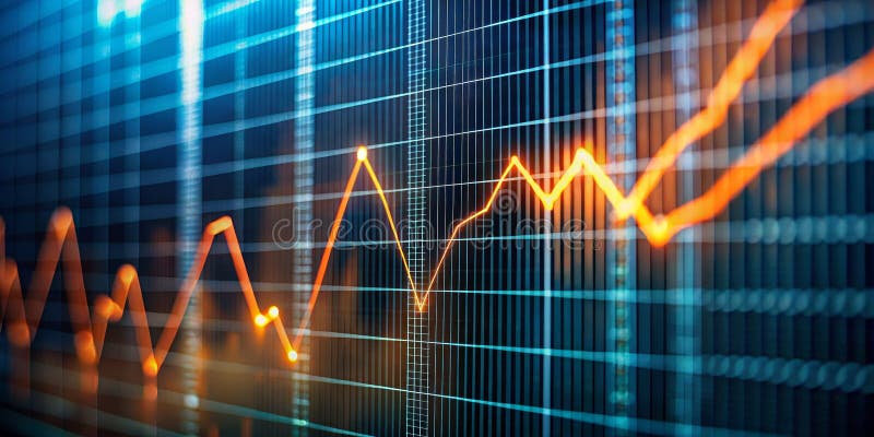 Dynamic Growth Orange Line Graph on Gridded Blue Background Stock ...