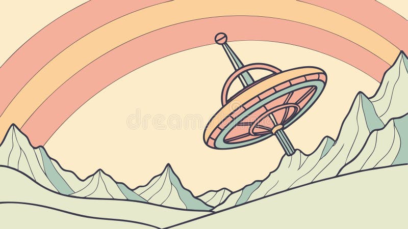 Dynamic Gyroscope Over Mountain Landscape with Rainbow, Vector Design ...