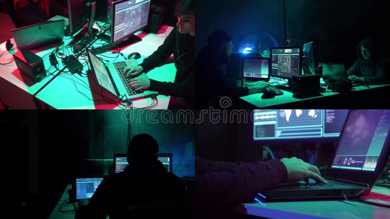 Dynamic Hacker Duo in Dark Room: Cybersecurity Experts. Collage. Stock ...