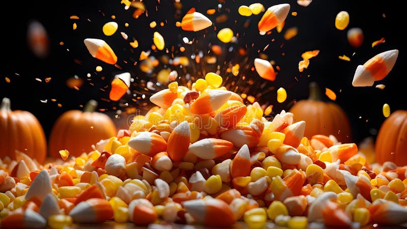 Dynamic Halloween Candy Explosion Against Black Background, Festive ...