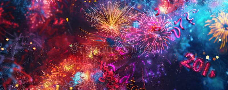A Dynamic 2025 Happy New Year Banner with Exploding Fireworks, Bright ...
