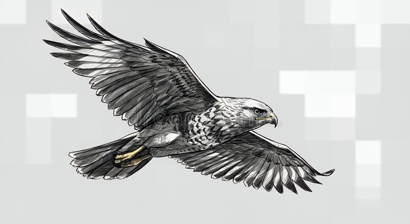Dynamic Hawk Drawing in Side Profile with Emphasized Linework Stock ...