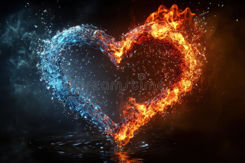 The Dynamic Heart of Fire and Ice Symbolizes Passion Intertwined with ...