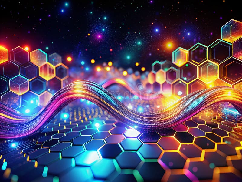 Dynamic Hexagonal Data Flow Visualization a Futuristic Night Photography Concept Illustrating ...