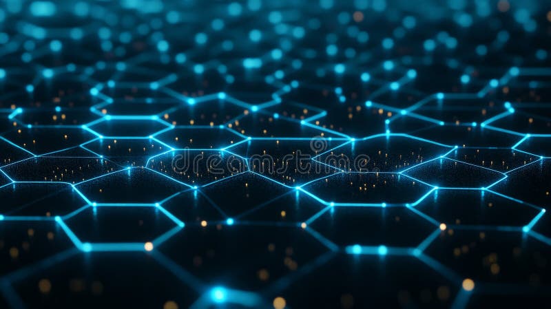 Dynamic Hexagonal Grid in Shades of Dark Blue and Cyan, with Glowing ...