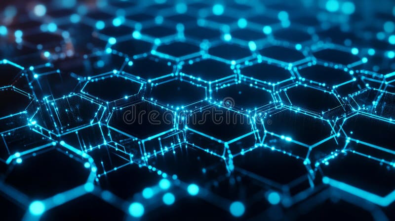 Dynamic Hexagonal Grid in Shades of Dark Blue and Cyan, with Glowing ...