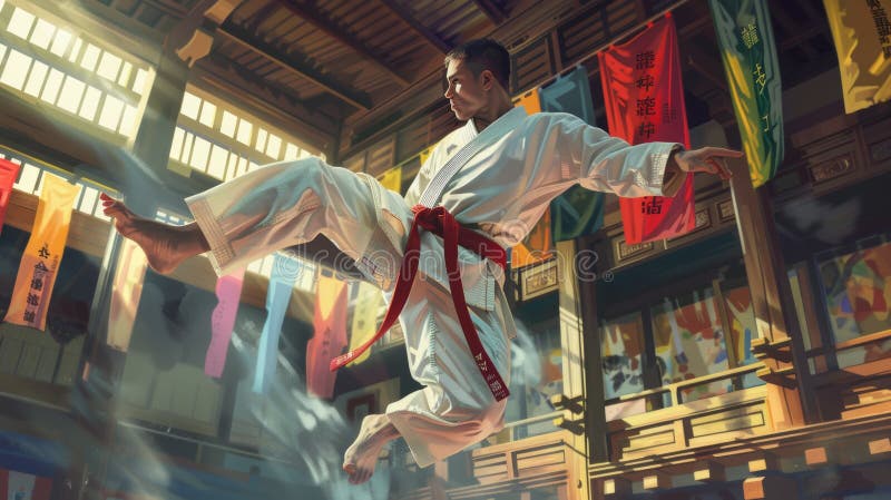 Dynamic High Kick by Russian Taekwondo Athlete in Dojo Stock ...