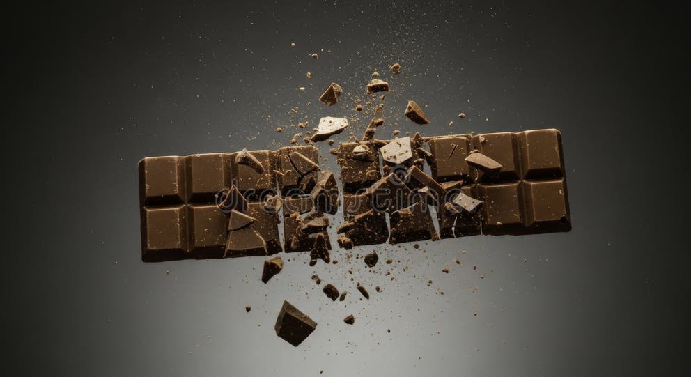 Dynamic High Speed Shot of a Milk Chocolate Bar Breaking into Pieces ...