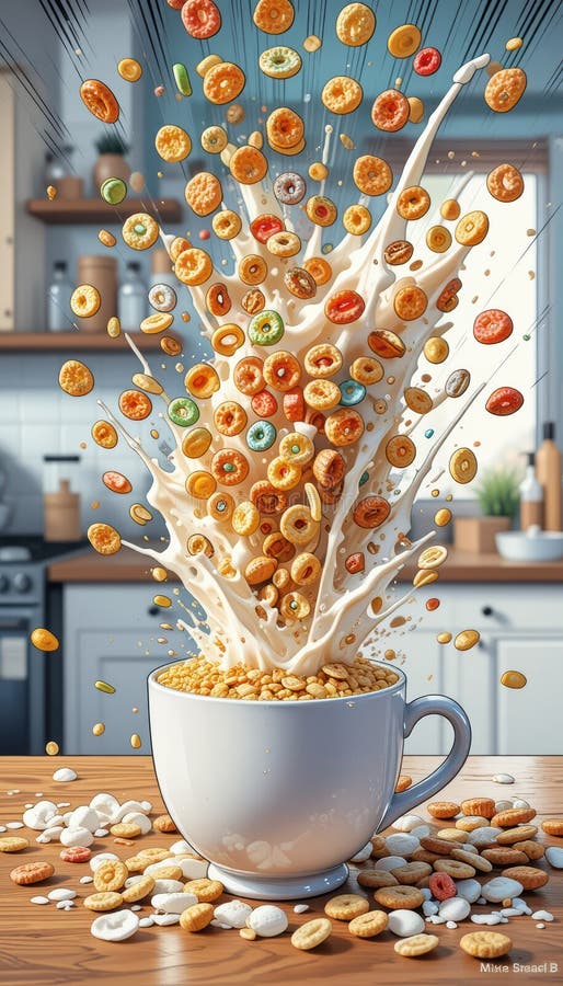 Vibrant Cereal Milk Splash in Mug on Kitchen Counter Stock Image ...