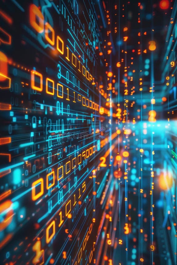 Abstract High-Tech Background with Glowing Data Streams and Hexagonal Patterns for Digital ...