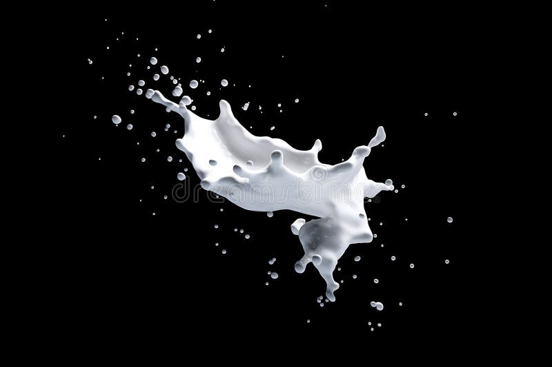 White Liquid Splash with Droplets Isolated on Black Background High ...