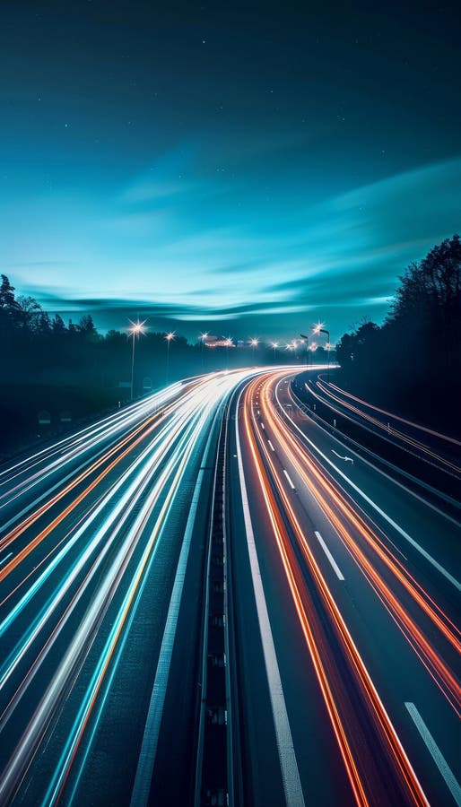 Dynamic Highway Scene with Vivid Light Trails Symbolizing Speed and ...