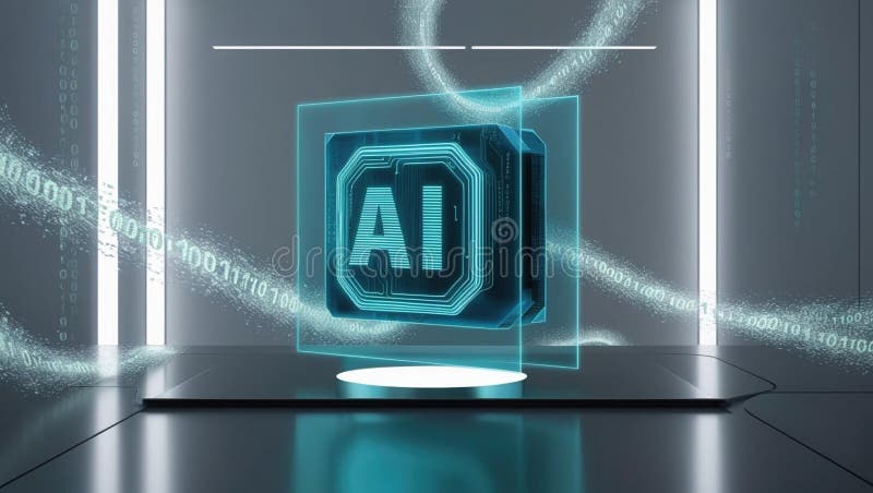 Dynamic Hologram of AI Algorithm in Futuristic Setting, Surrounded by ...
