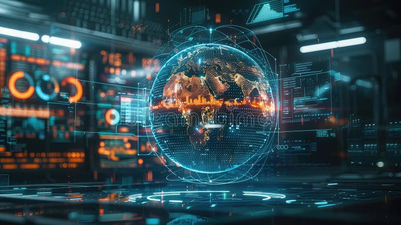 Dynamic Holographic Globe with Rotating Data Layers Stock Photo - Image ...