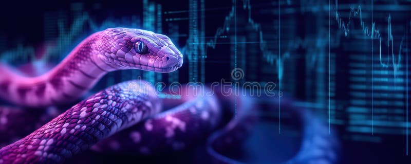 Dynamic Holographic Snake with Glowing Purple and Blue Colors in the ...