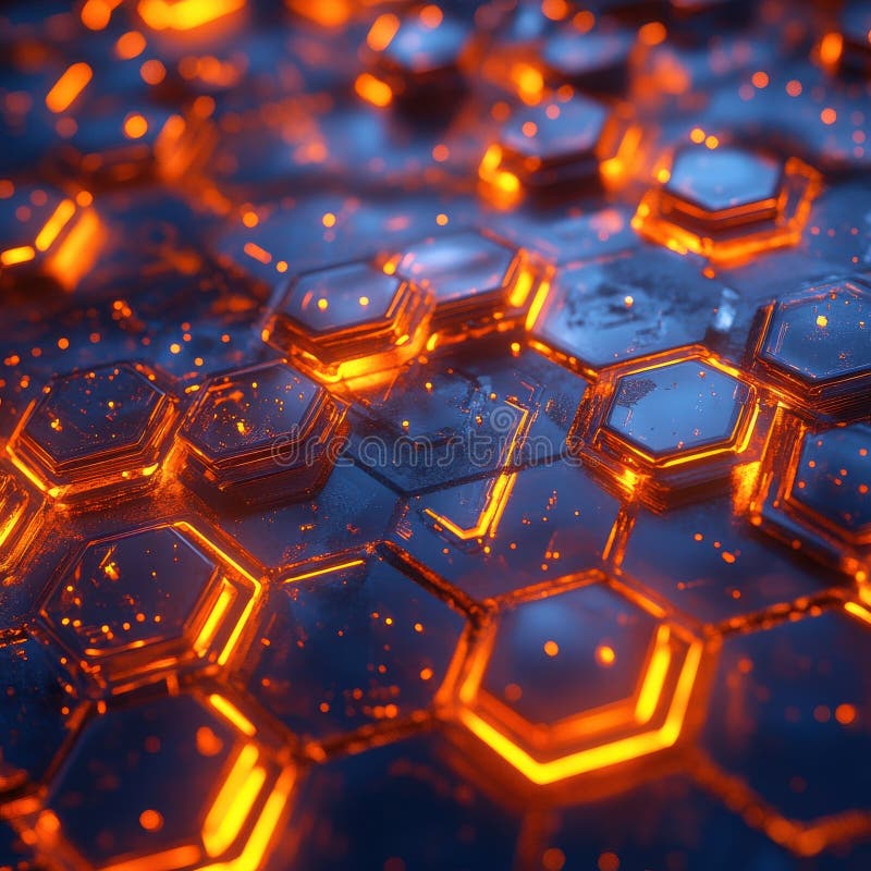 Dynamic Honeycomb Patterns with Glowing Amber Elements Abstract Art ...