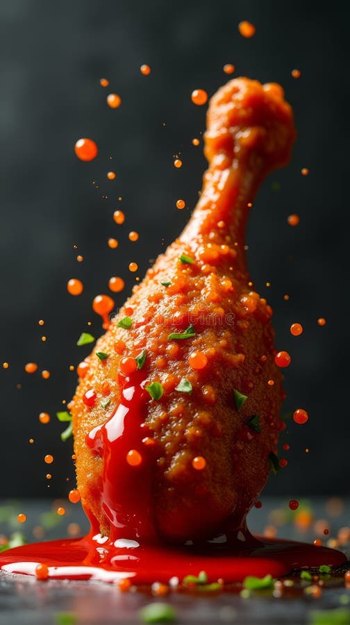 Dynamic Hot Sauce Covered Chicken Drumstick with Exploding Sauce ...