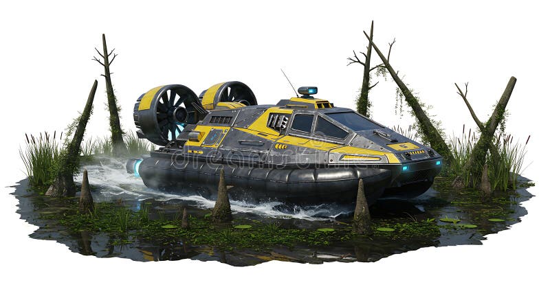 Dynamic Hovercraft Navigating through Lush Green Swamp Environment ...