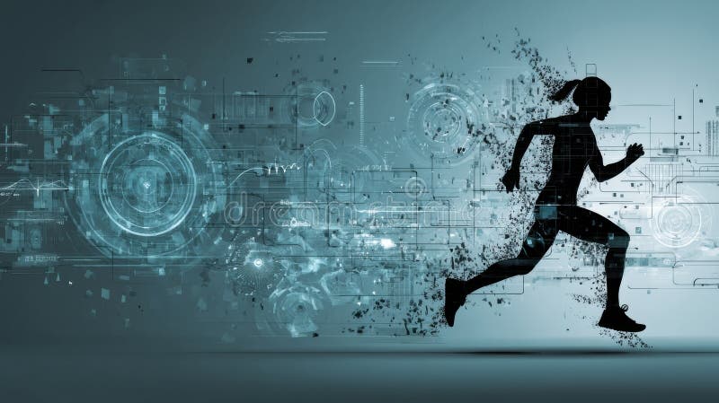 Dynamic Human Silhouette Running with Digital HUD Elements in ...