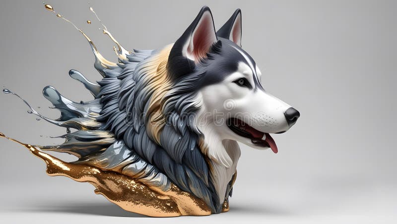 Dynamic Husky Head Sculpture Creative Studio Digital Art Modern ...