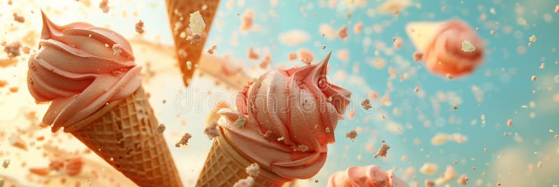 Dynamic Ice Cream Cones Exploding with Sprinkle and Crumb in Mid-air ...