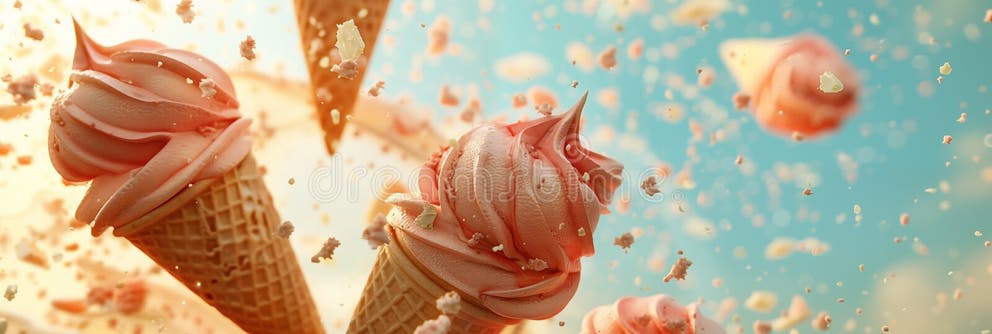 Dynamic Ice Cream Cones Exploding with Sprinkle and Crumb in Mid-air ...