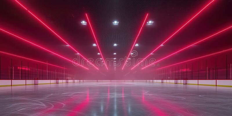 Dynamic Ice Rink Illuminated by Vibrant Red Lasers Creating an ...