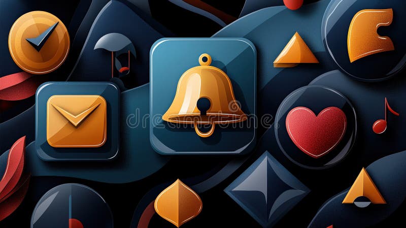 Dynamic Icon Collection Featuring Notifications Email and Shapes in a ...