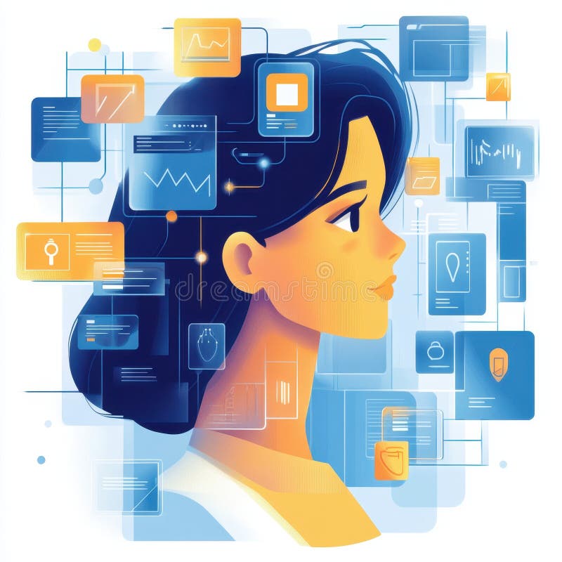 Dynamic Identity Verification: a Woman S Profile with Icons Showcasing ...