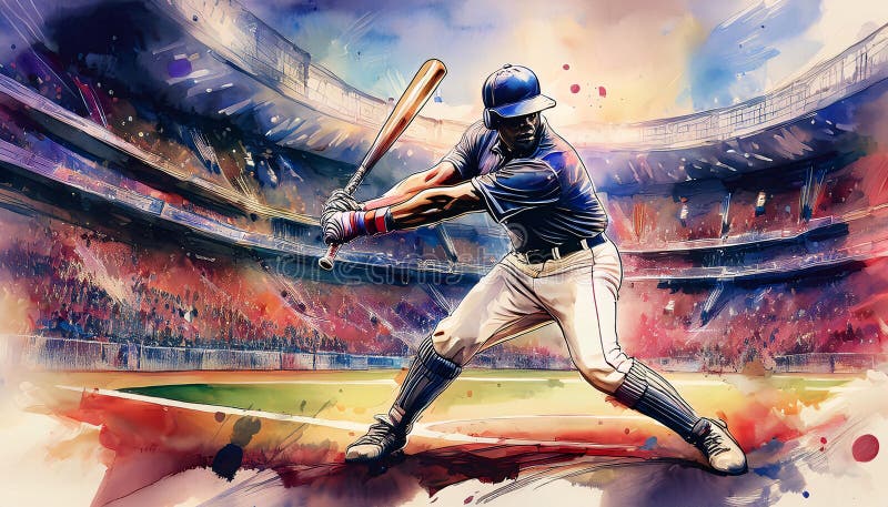 A Dynamic Illustration of a Baseball Player in Mid-swing, Captured in ...