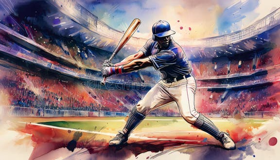 A Dynamic Illustration of a Baseball Player in Mid-swing, Captured in ...
