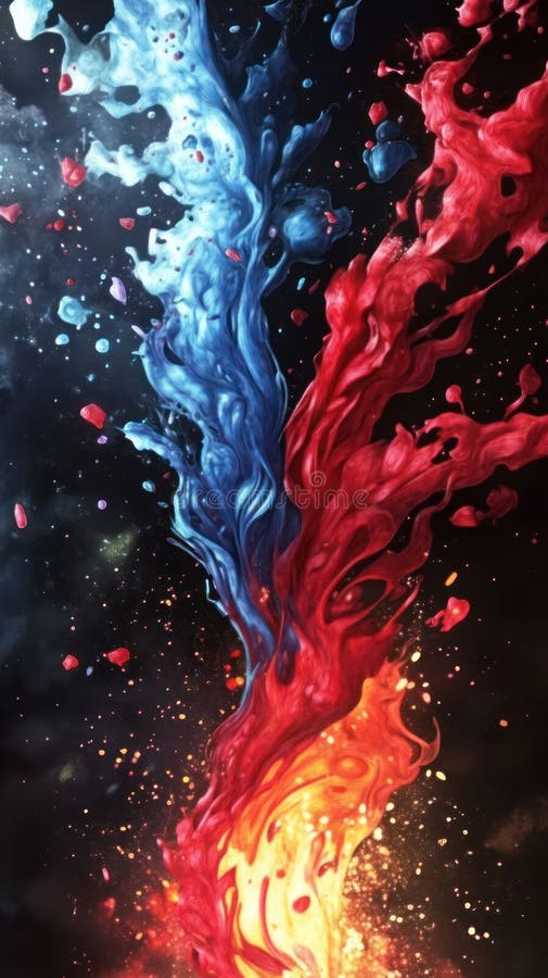 A Dynamic Illustration of Blue and Red Flames Merging, Symbolizing ...